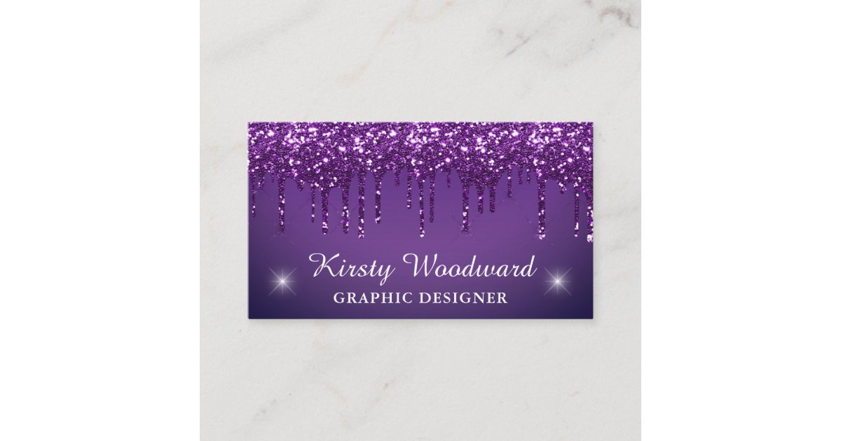 Dark Purple Gradient & Dripping Glitter Business Card | Zazzle