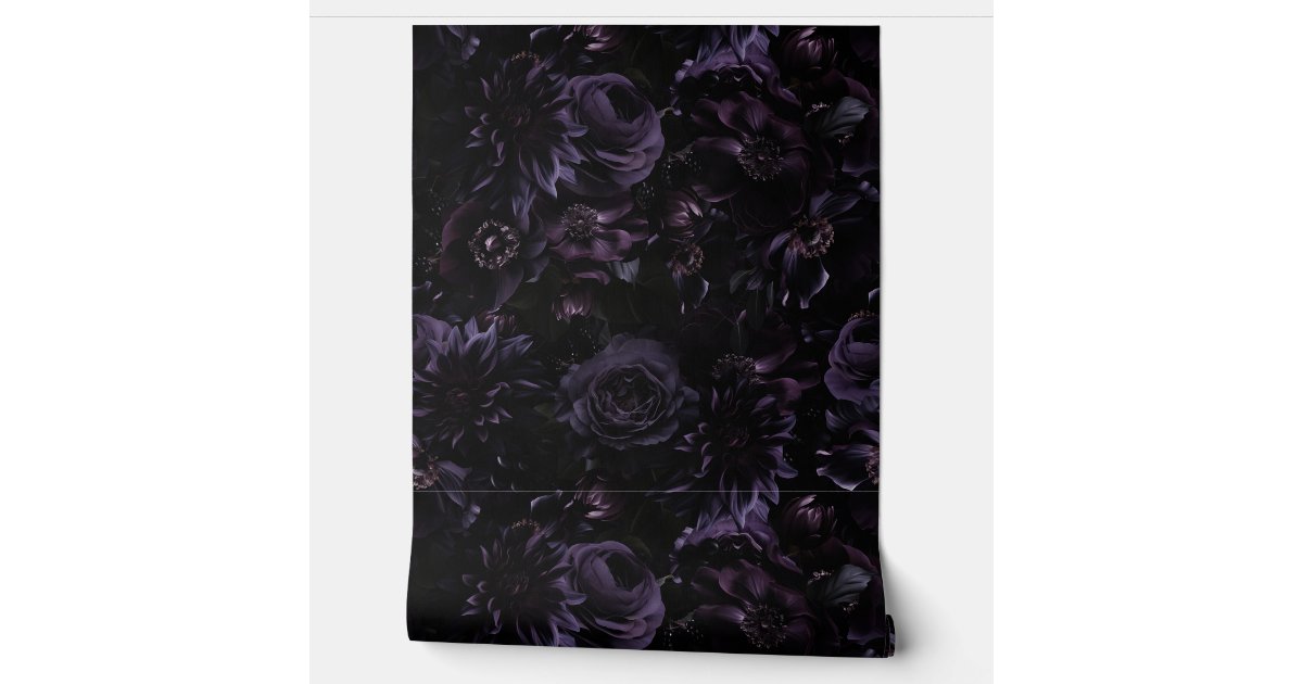 Dark Purple Moody Gothic Peonies Florals Night Wallpaper | Zazzle