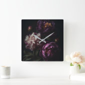 Dark Purple Peonies Flower Bouquet Oil Still Life Square Wall Clock ...