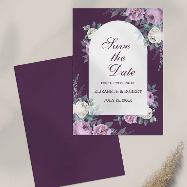 Dark Purple Peonies Save The Date Card | Zazzle
