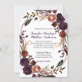 Dark Purple Rust Floral Wreath Tag Shape Wedding Invitation | Zazzle