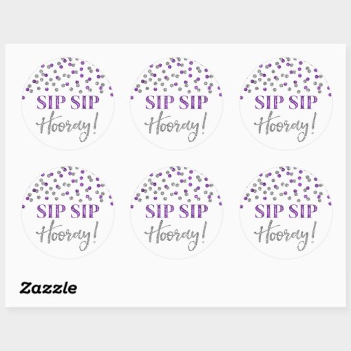 Dark Purple Silver Confetti Sip Sip Hooray Classic Round Sticker | Zazzle