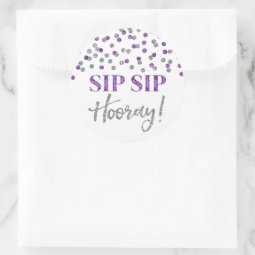 Dark Purple Silver Confetti Sip Sip Hooray Classic Round Sticker | Zazzle