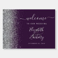 Dark Purple Silver Glitter Wedding Welcome Sign | Zazzle