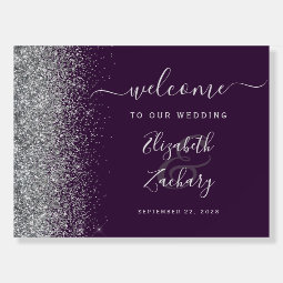 Dark Purple Silver Glitter Wedding Welcome Sign | Zazzle