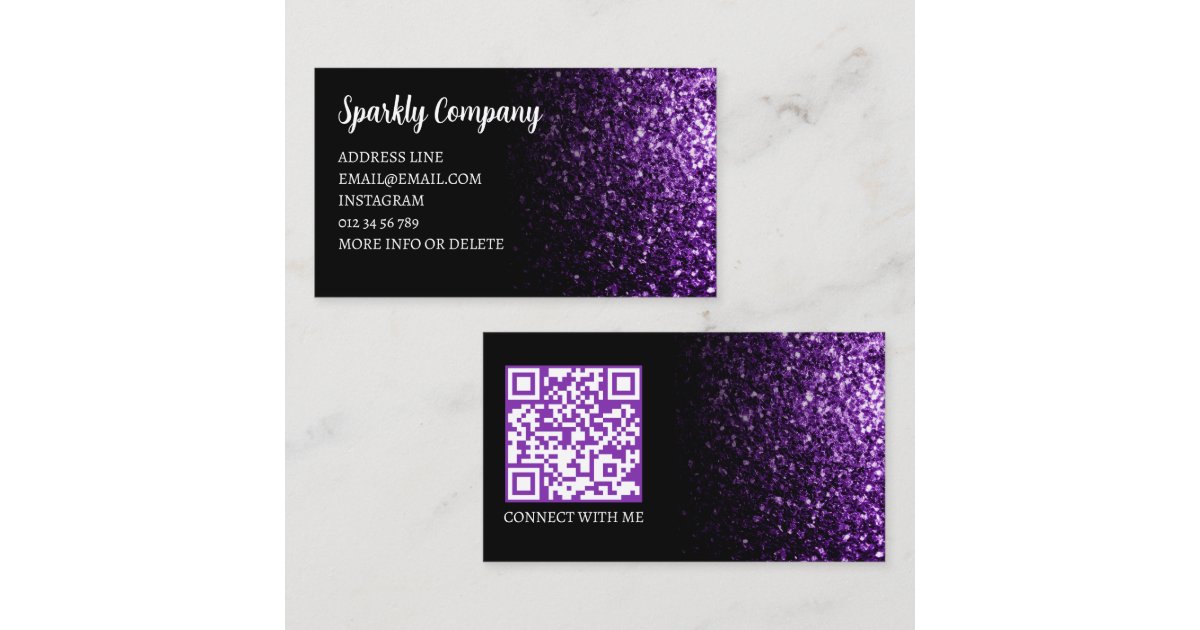 Dark purple sparkle black elegant QR code Business Card | Zazzle
