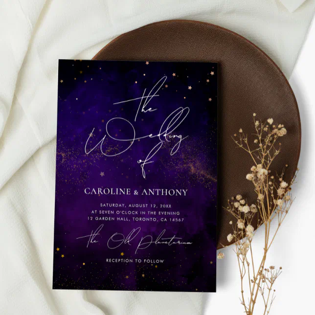 Dark Purple Watercolor Magical Gold Photo Invitation | Zazzle