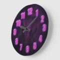 Dark purple with glowing neon numbers large clock | Zazzle