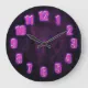 Dark purple with glowing neon numbers large clock | Zazzle