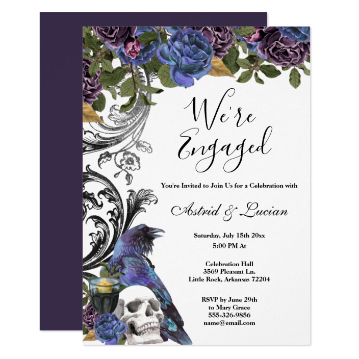 Dark Raven & Skull Engagement Party Invitation | Zazzle.com