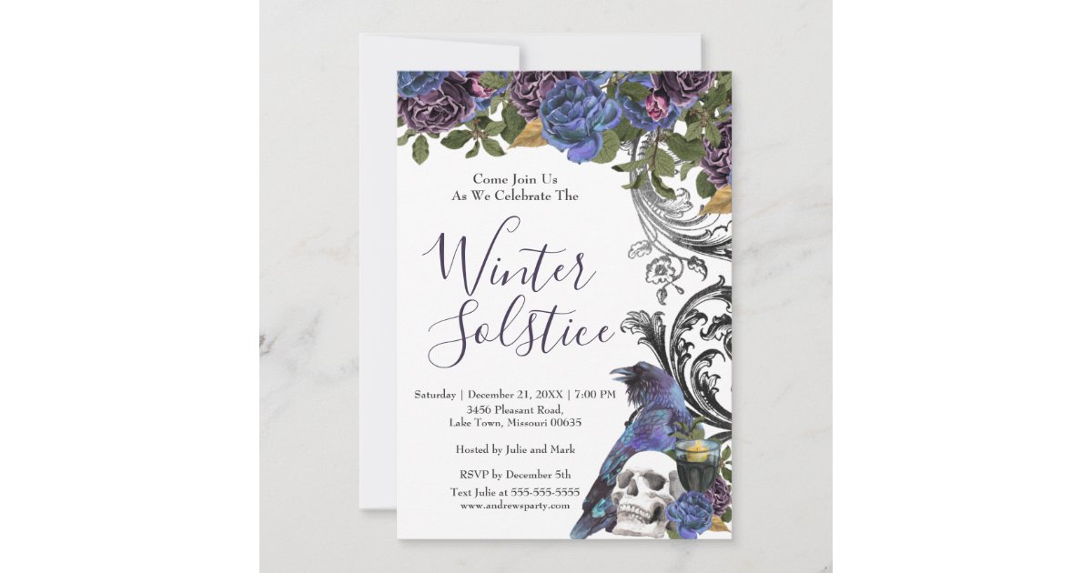 Dark Raven Winter Solstice Holiday Invitation | Zazzle