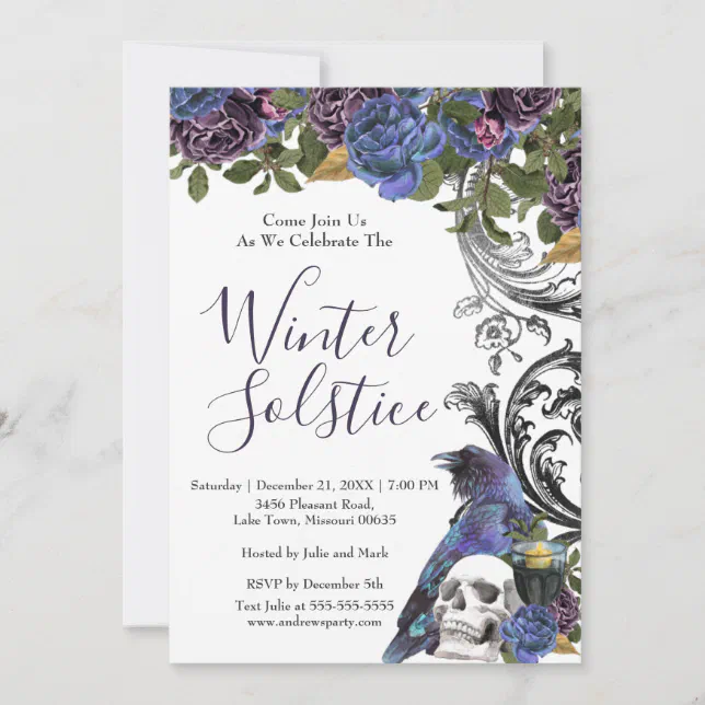 Dark Raven Winter Solstice Holiday Invitation | Zazzle