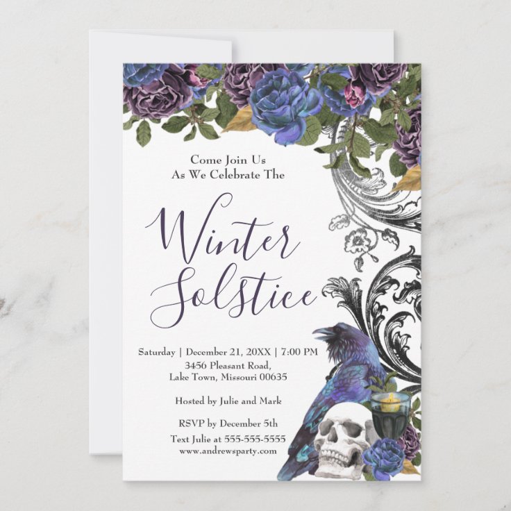 Dark Raven Winter Solstice Holiday Invitation | Zazzle