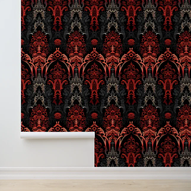Dark Red and Black Baroque Gothic Arches Wallpaper | Zazzle