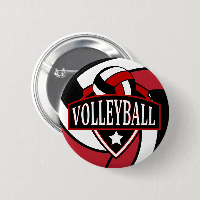 Dark Red and Black Volleyball Logo Button | Zazzle