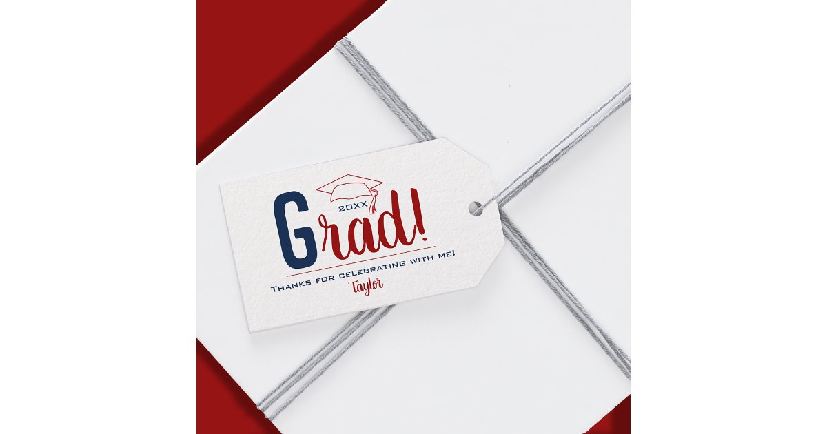 Dark Red and Blue Graduation Cap Party Favor Gift Tags | Zazzle