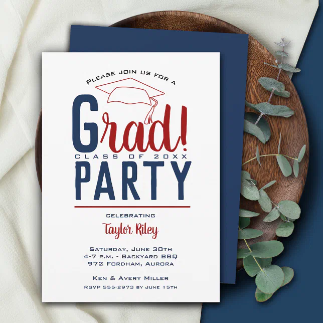 Dark Red and Blue Graduation Party Invitation | Zazzle