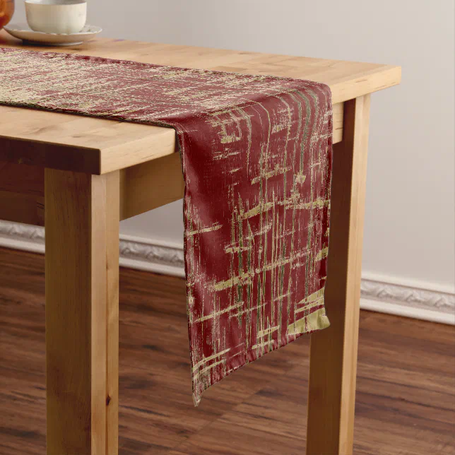 Dark Red and Gold Modern Art Short Table Runner | Zazzle