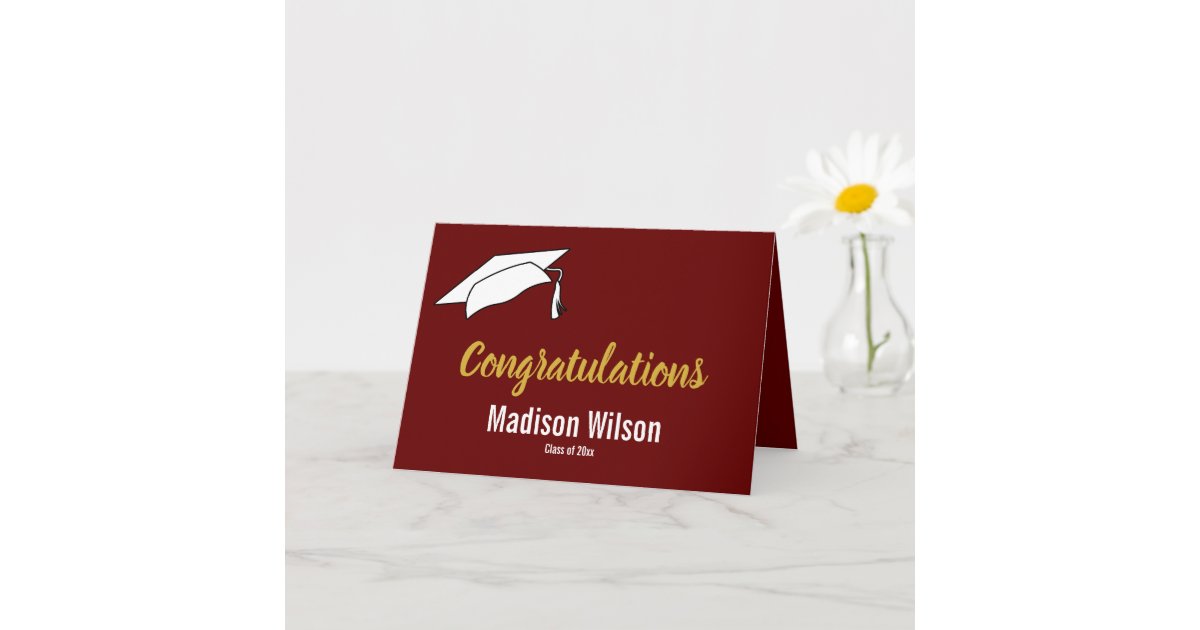 Dark Red and White Congratulations Graduation Card | Zazzle