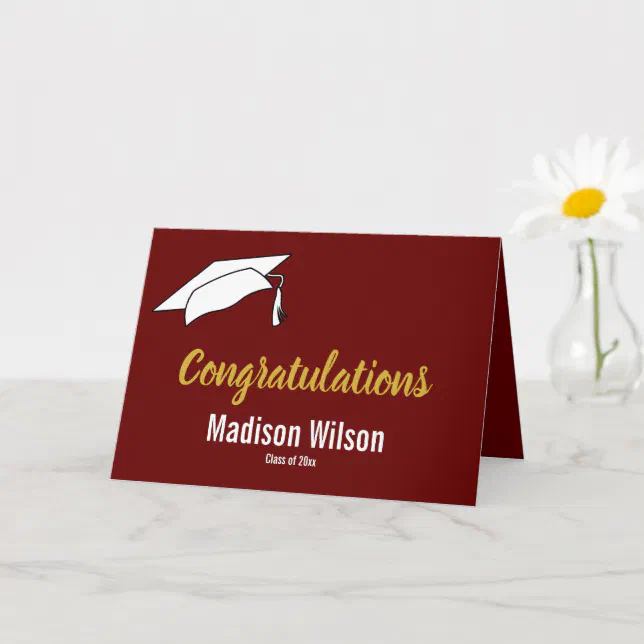 Dark Red and White Congratulations Graduation Card | Zazzle
