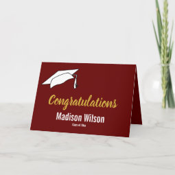 Dark Red and White Congratulations Graduation Card | Zazzle