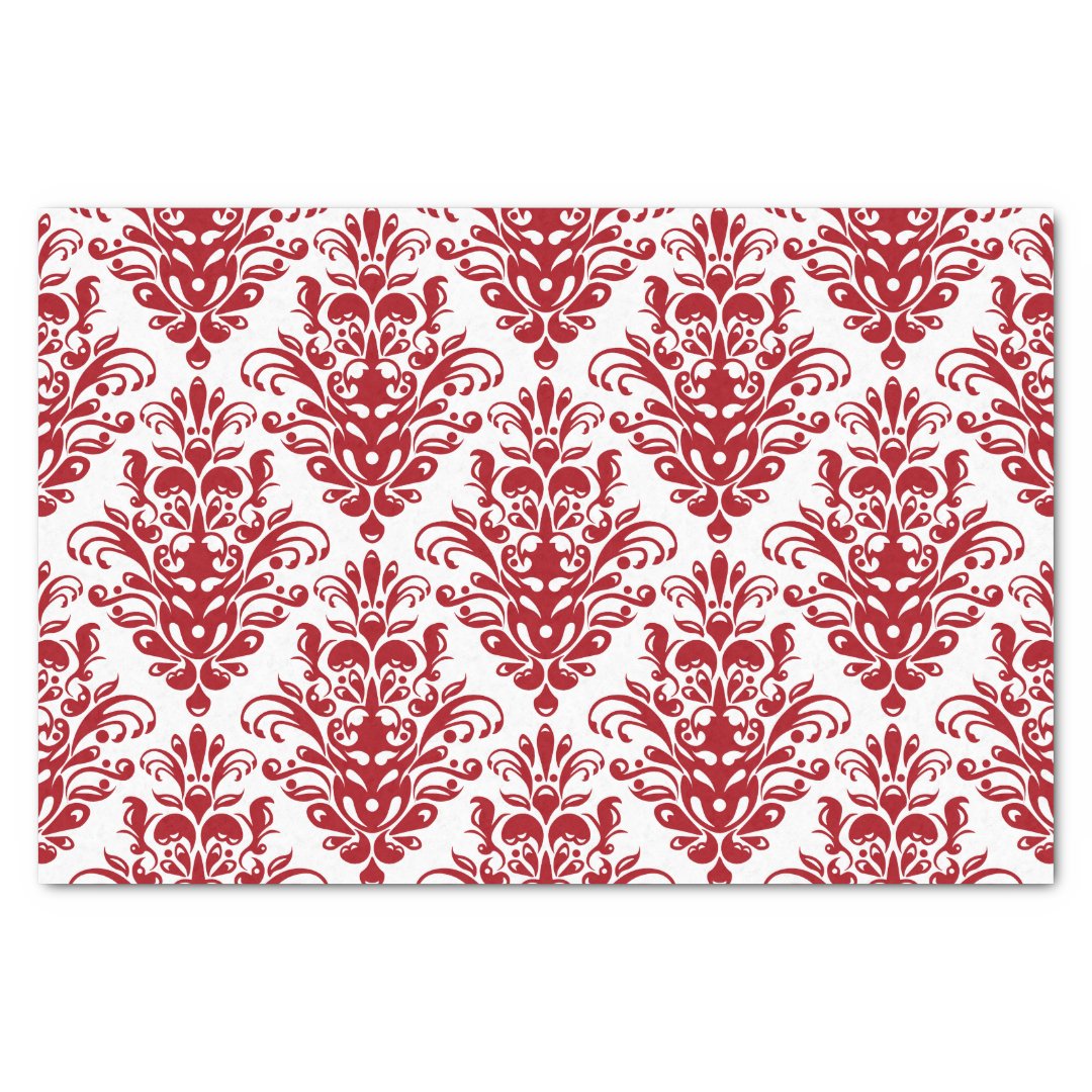 Dark red and White Elegant Damask Pattern Tissue Paper | Zazzle