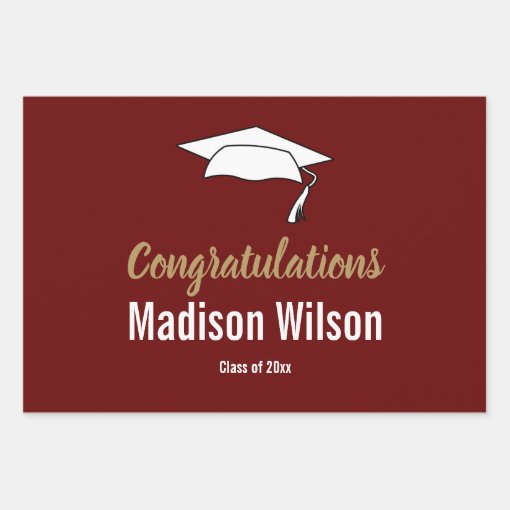 Dark Red and White Graduation Congratulations Wrapping Paper Sheets ...