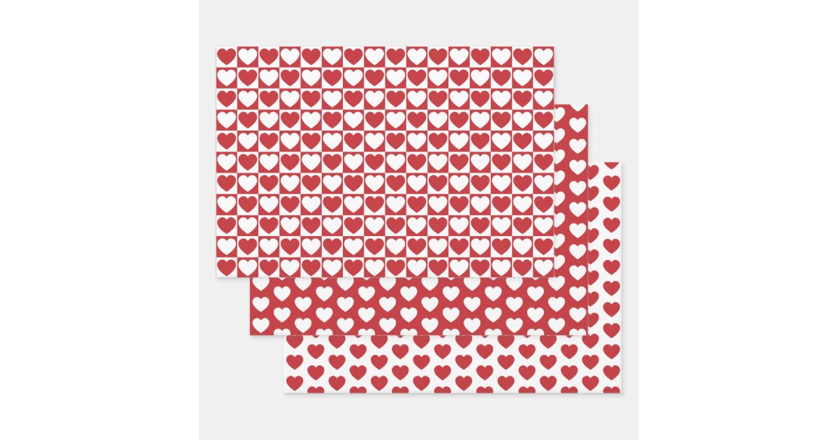 Dark Red and White Hearts Wrapping Paper Sheets | Zazzle
