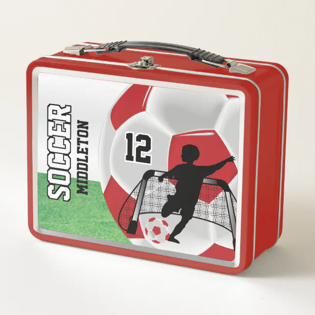 Dark Red and White Soccer Ball ⚽ Metal Lunch Box | Zazzle