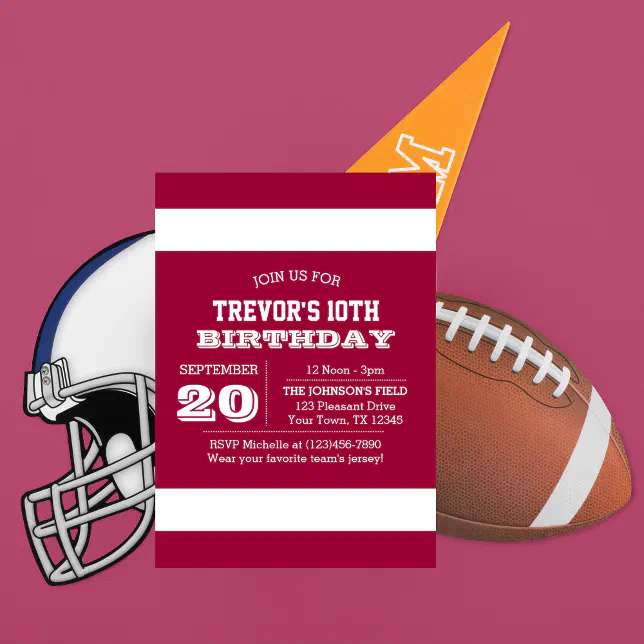 Dark Red and White Team Birthday Invitation | Zazzle