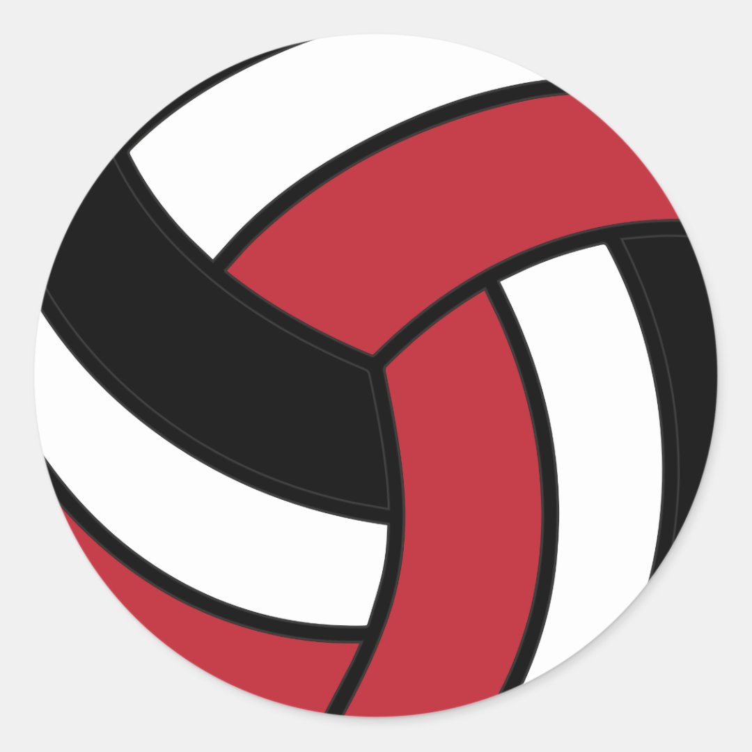 Dark Red and White Volleyball Classic Round Sticker | Zazzle