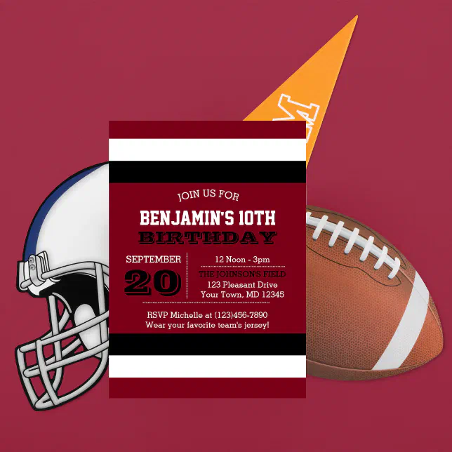 Dark Red Black and White Team Birthday Invitation | Zazzle