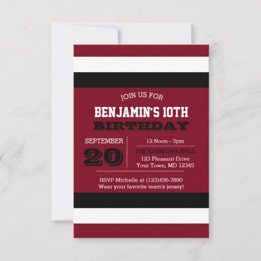 Dark Red Black and White Team Birthday Invitation | Zazzle