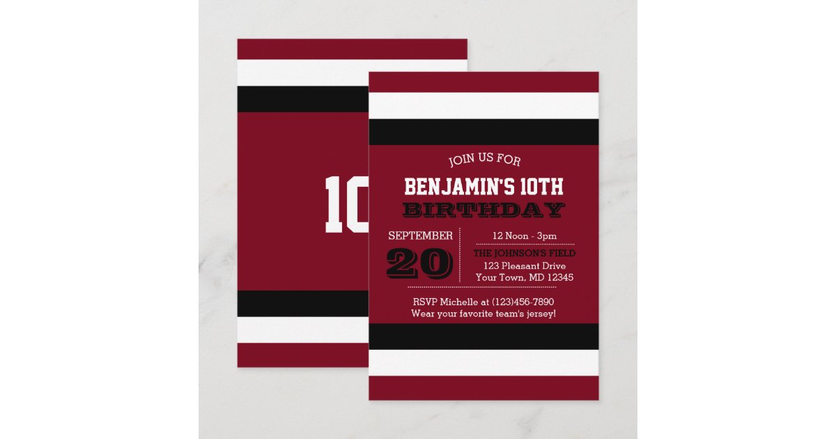 Dark Red Black and White Team Birthday Invitation | Zazzle