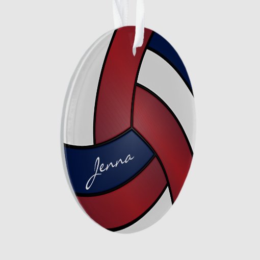 Dark Red, Blue and White Volleyball | DIY Text Ornament | Zazzle