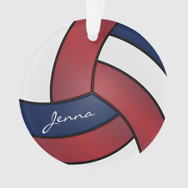 Dark Red, Blue and White Volleyball | DIY Text Ornament | Zazzle