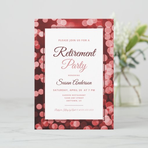 Dark Red Bokeh Elegant Retirement Party Invitation | Zazzle