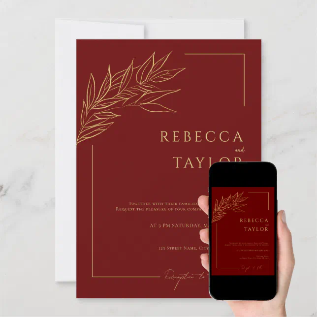 Dark Red Elegant Minimal Wedding invitation | Zazzle
