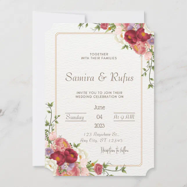 Dark Red Flower Wedding Invitation | Zazzle
