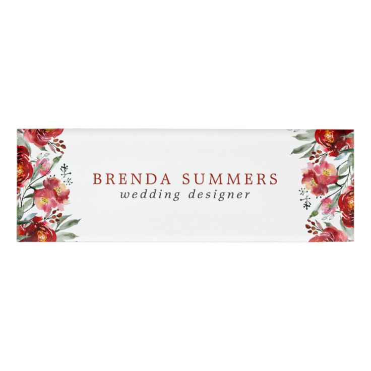 Dark-red garden flowers border name tag | Zazzle