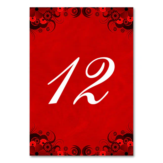 Dark Red Goth Floral Reception Table Number Cards | Zazzle