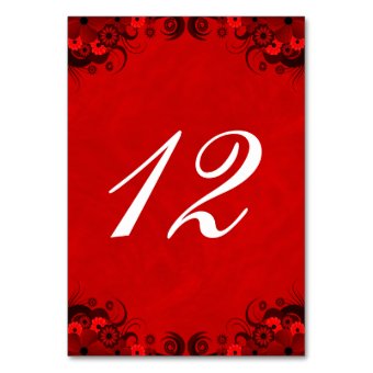 Dark Red Goth Floral Reception Table Number Cards | Zazzle