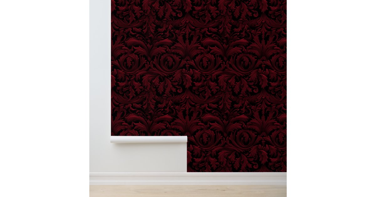 Dark Red Gothic Jacquard Gothic Bedroom Decor Wallpaper | Zazzle