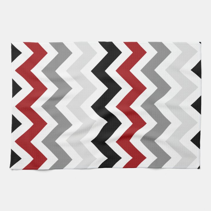 Dark Red Gray Black White Chevron Kitchen Towels | Zazzle