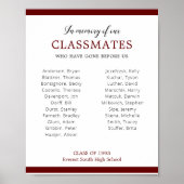 Dark Red In Memory Of Our Classmates Memorial Poster | Zazzle