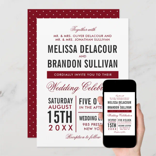 Dark Red Modern Typography Wedding Invitation | Zazzle