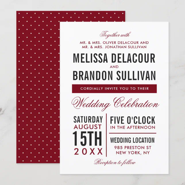 Dark Red Modern Typography Wedding Invitation | Zazzle