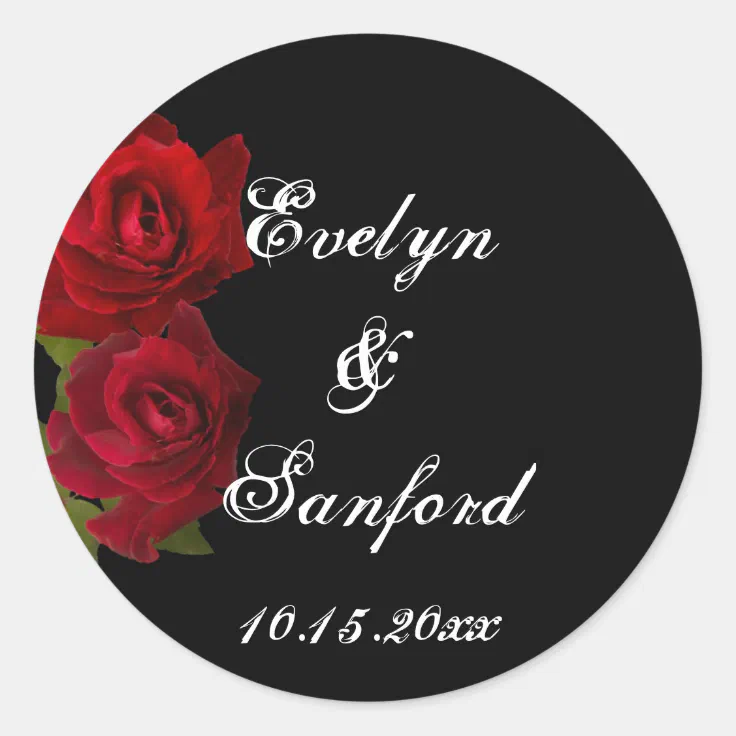 Dark red roses gothic wedding favor name tag label | Zazzle