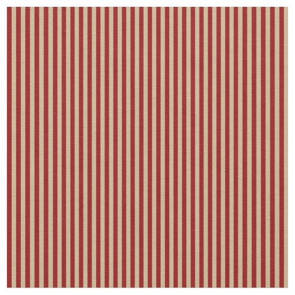 Tan & Dark Red Lined Pattern Fabric | Zazzle