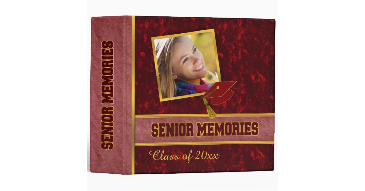 Dark Red Traditional Style Class Senior Memories 3 Ring Binder | Zazzle